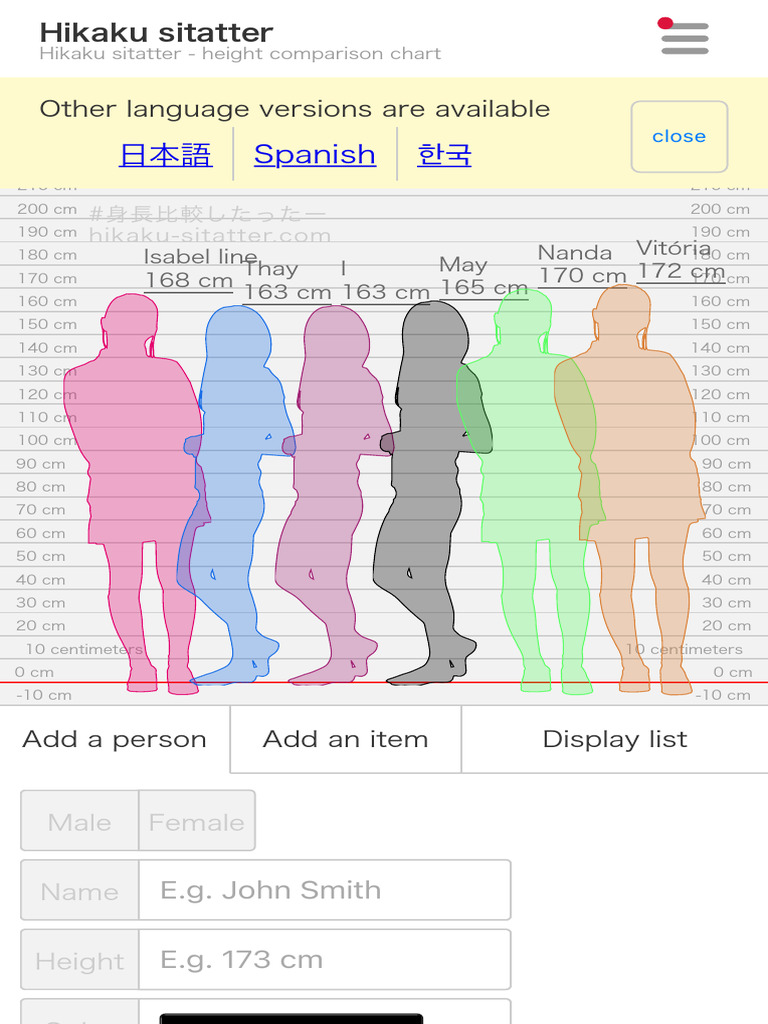 Hikaku Sitatter - Height Comparison Chart | PDF
