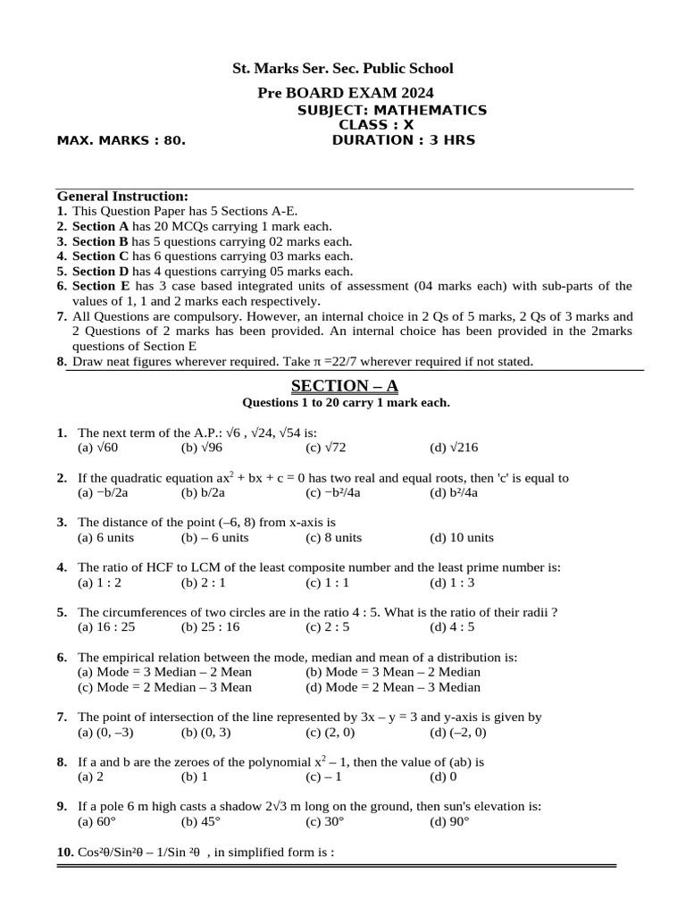 10th Maths Set 1 | PDF | Circle | Area