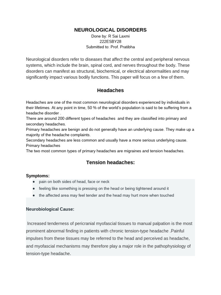 NEUROLOGICAL DISORDERS | PDF | Headache | Migraine