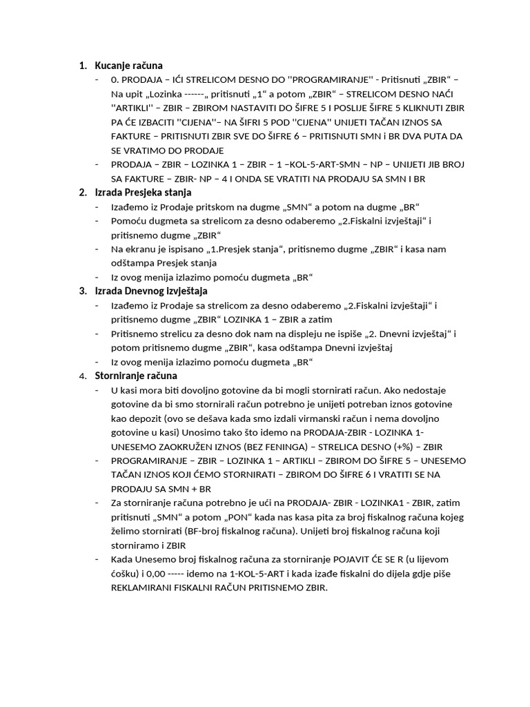 Uputstvo Za Kasu - Tring One | PDF