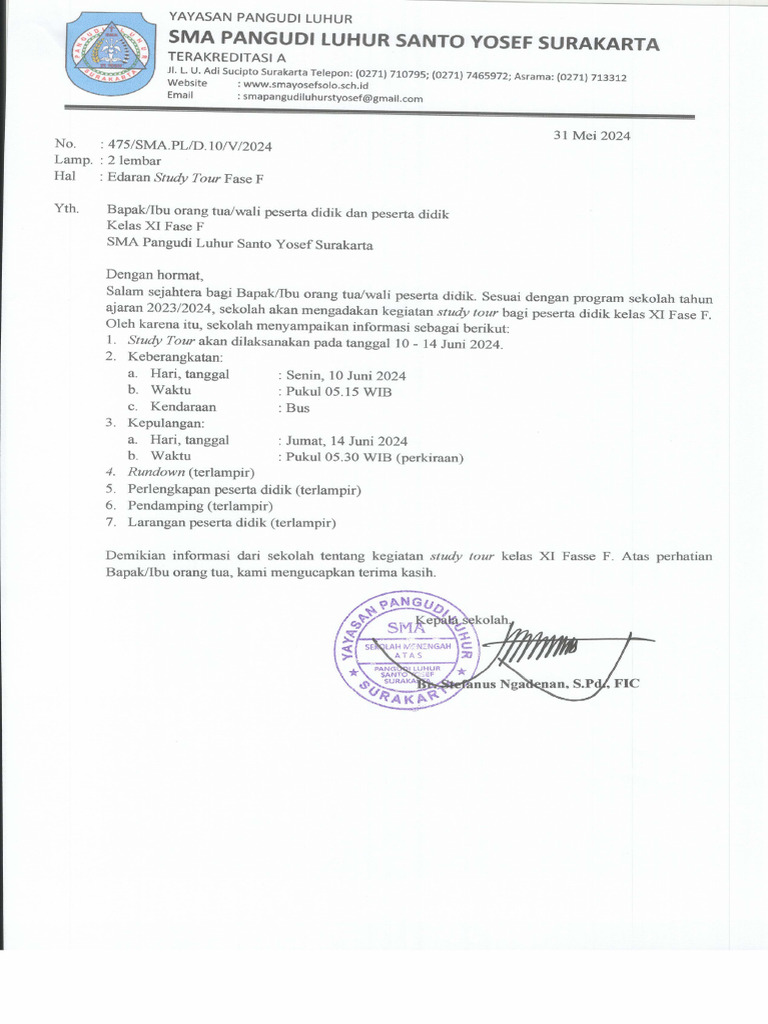 Edaran Study Tour XI | PDF