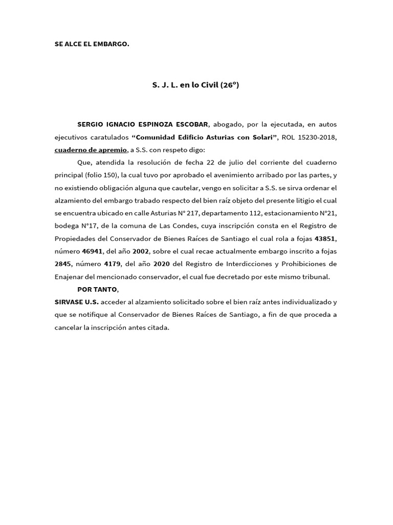 Solari Alzamiento Embargo | PDF