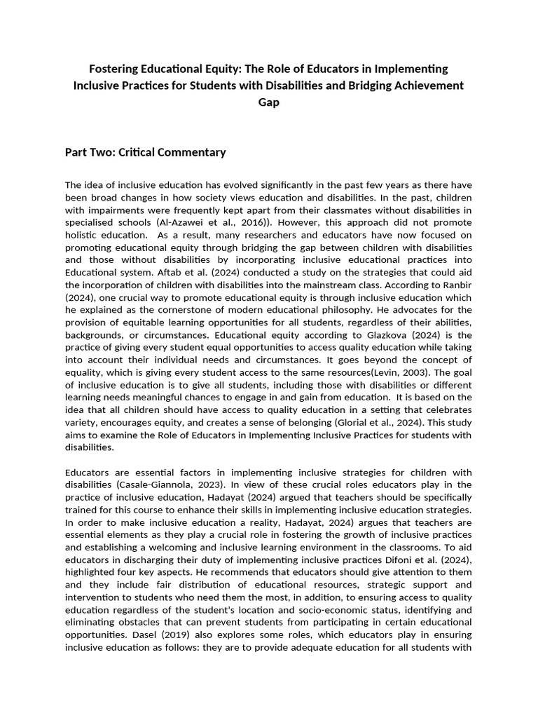 critical assement - Copy | PDF | Inclusion (Education) | Sat