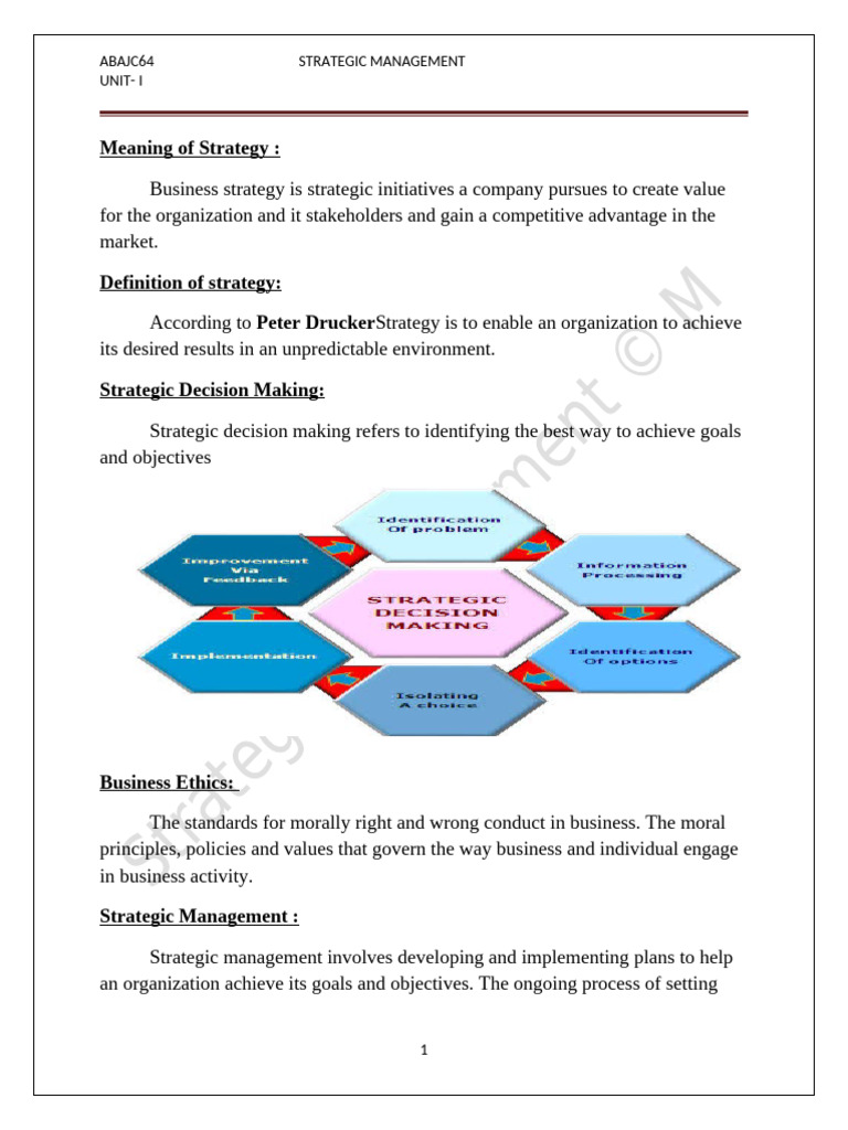 Unit - 1 Strategic Management | PDF | Strategic Management | Strategic Planning