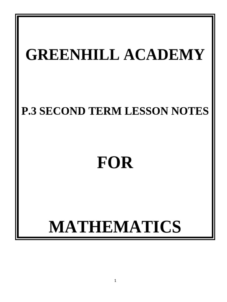 P.3 Mathematics Lesson Notes Term 2 Green Hill Academy | PDF ...