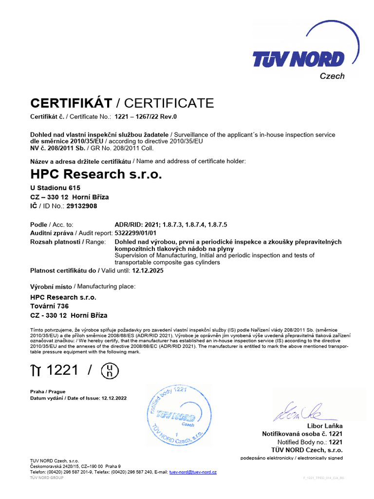 In-House Inspection Service Certificate 1221 - 1267 - 22 TUV - NORD | PDF