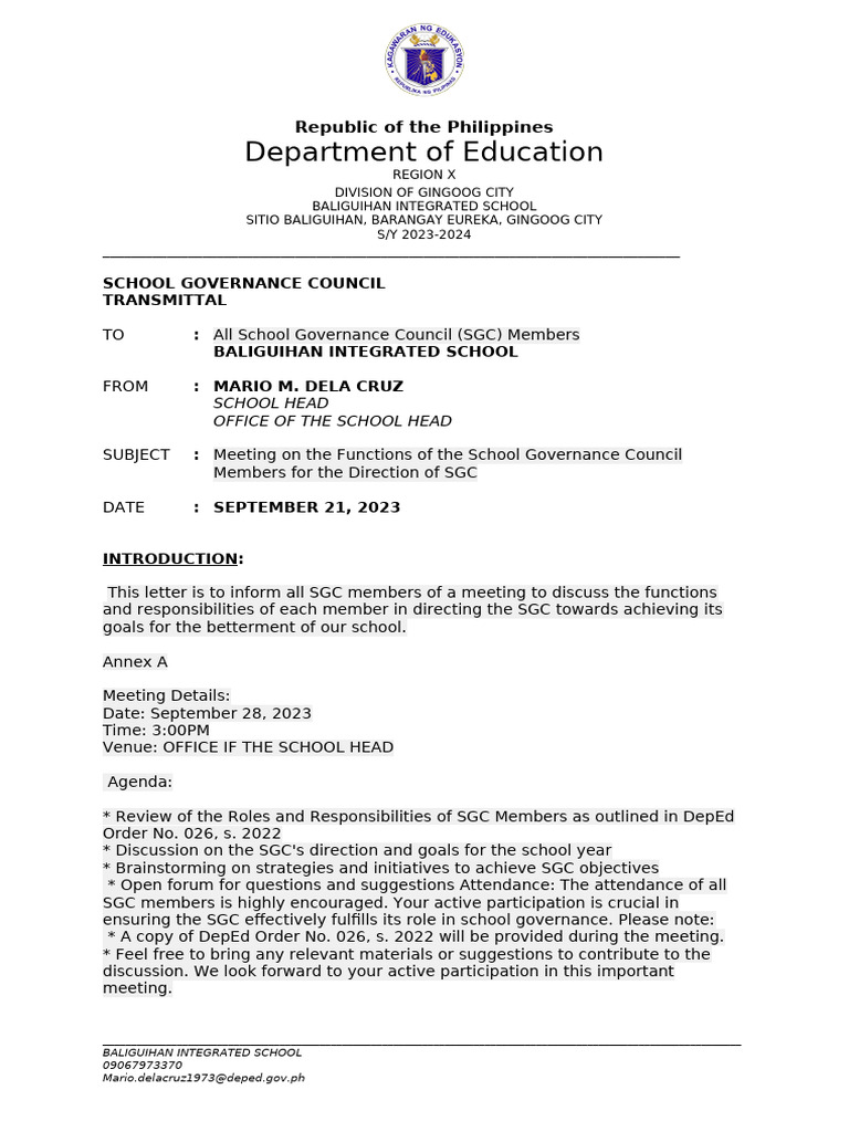 SGC Meeting on Roles and Responsibilities | PDF