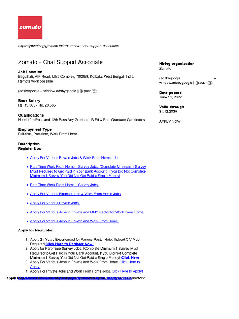 Zomato Zomato Chat Support Associate June 13 2022 | PDF | Service ...