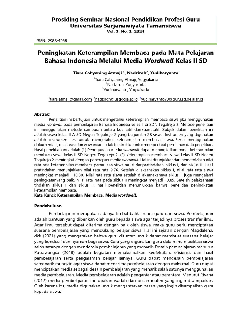 Peningkatan Keterampilan Membaca Pada Mata Pelajaran Bahasa Indonesia ...