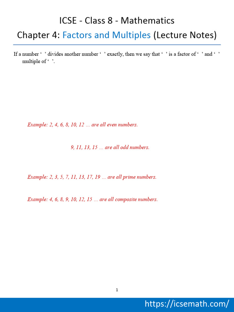 Chapter 4 Factors and Multiples Lecture Notes Download | PDF ...