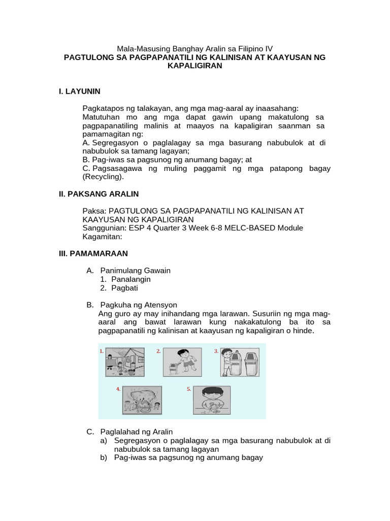 PAGTULONG SA PAGPAPANATILI NG KALINISAN AT KAAYUSAN NG KAPALIGIRAN | PDF PAGTULONG SA PAGPAPANATILI NG KALINISAN AT KAAYUSAN NG KAPALIGIRAN | PDF