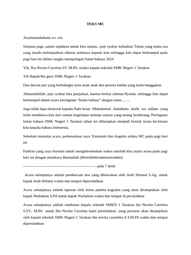 TEKS MC - Docx Bulan Bahasa | PDF