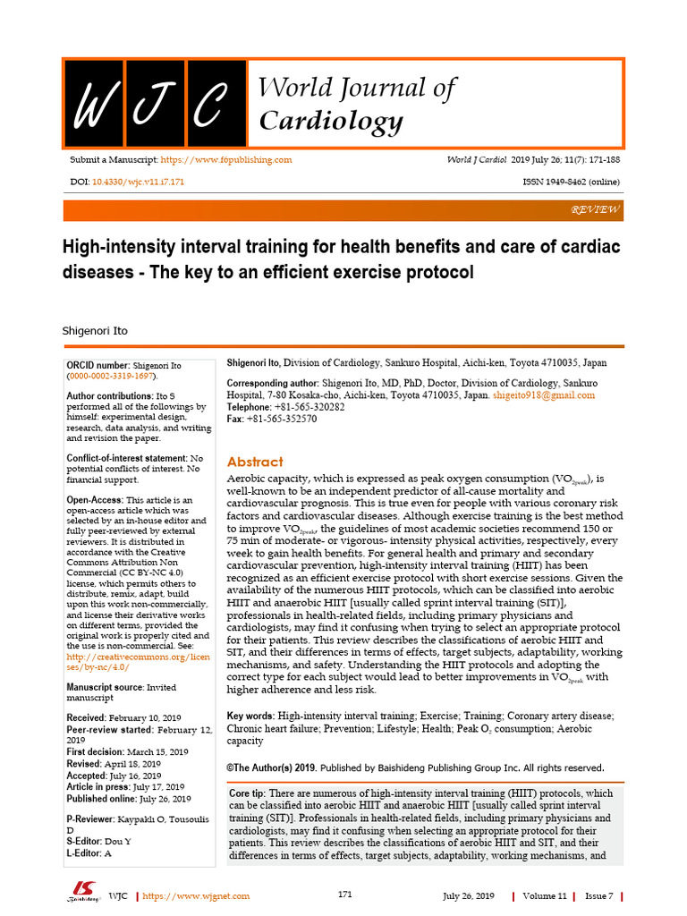 ITO HIIT Health benefits CV | PDF | High Intensity Interval Training | Cardiovascular Diseases