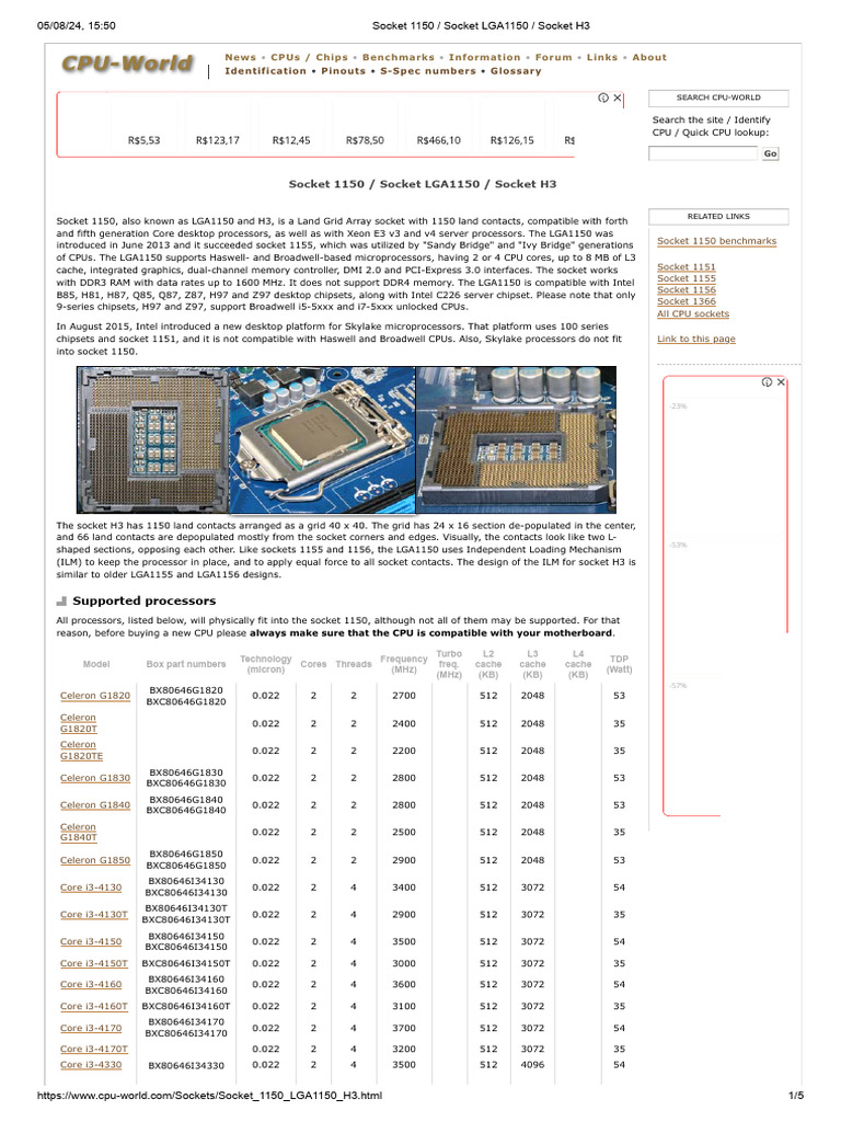 LGA 1150 Socket Processor List | PDF | Central Processing Unit ...