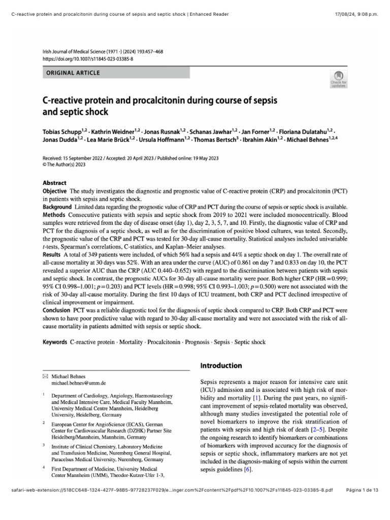 C-Reactive Protein and Procalcitonin During Course of Sepsis and Septic ...