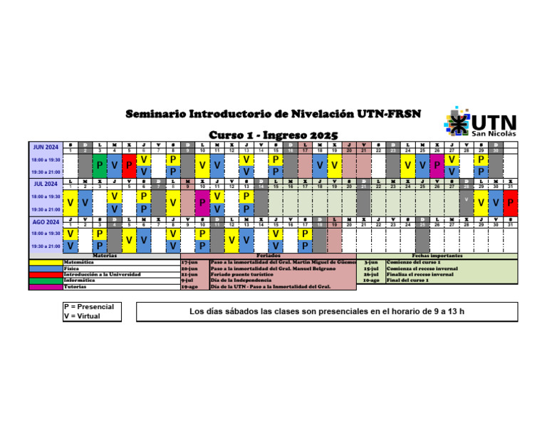 Calendario UTN-FRSN Junio-Agosto 2024 | PDF