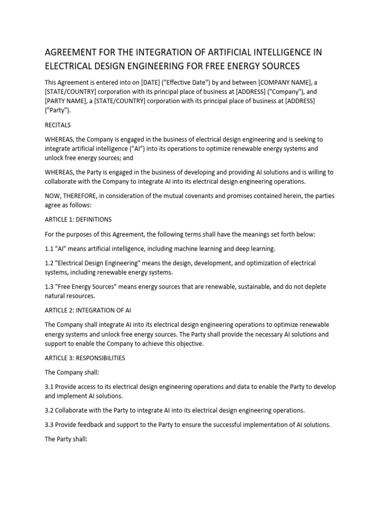 AGREEMENT FOR THE INTEGRATION OF ARTIFICIAL INTELLIGENCE IN ELECTRICAL DESIGN ENGINEERING FOR ...