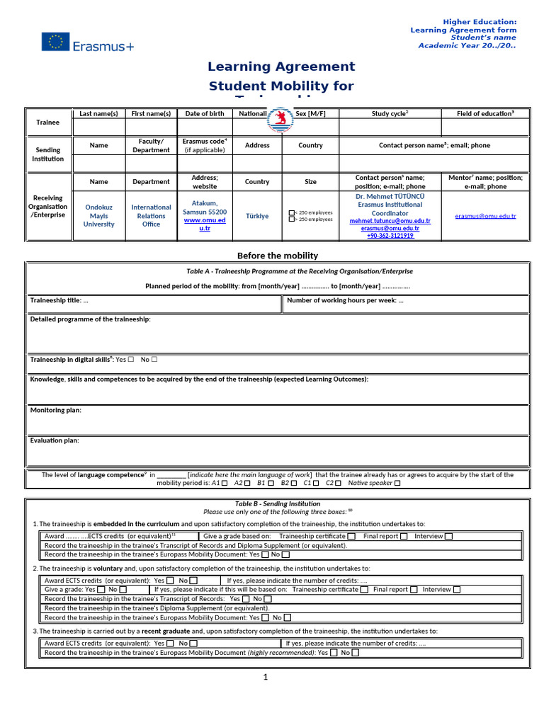 Learning-agreement-for-traineeships_OMU_3 | PDF | Information