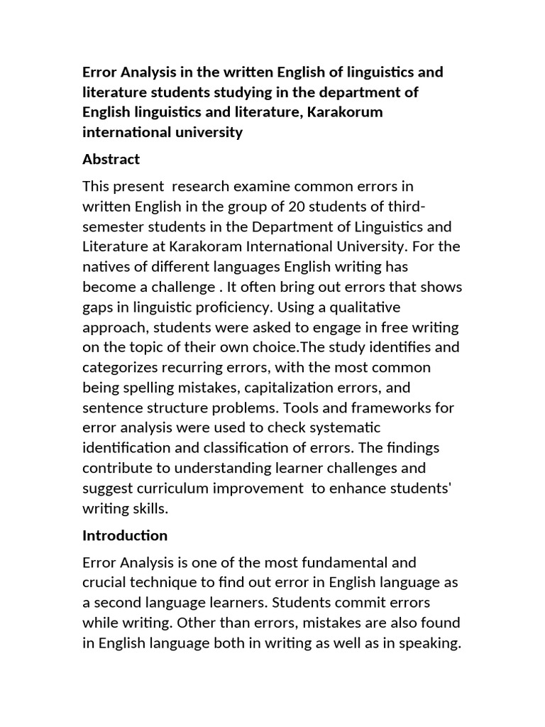 Error Analysis Final Draft Pdf English As A Second Or Foreign