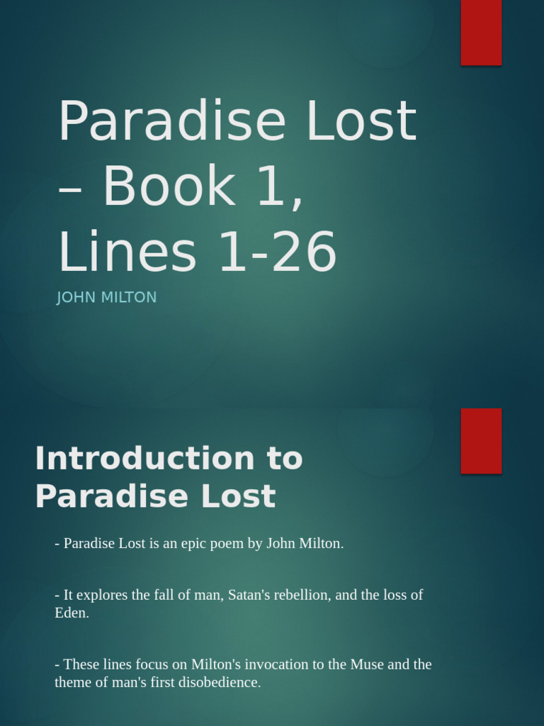 Paradise Lost Book1 Lines1 To 26 | PDF | Paradise Lost | Adam