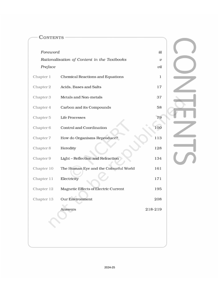 10th Science Contents P+C+B | PDF