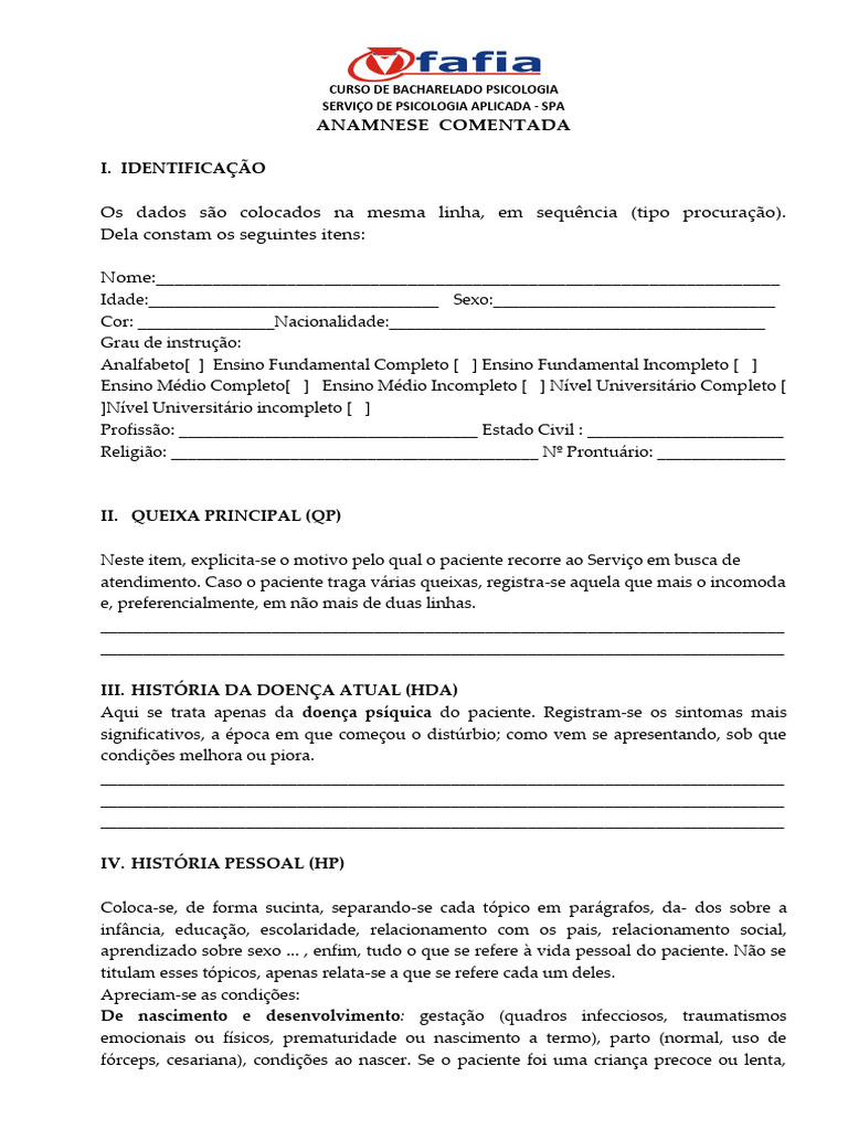 Anamnese Fafia | PDF | Atenção | Pensamento