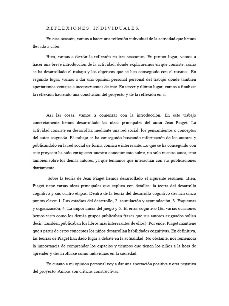 Reflexiones | PDF | Desarrollo cognitivo | Aprendizaje