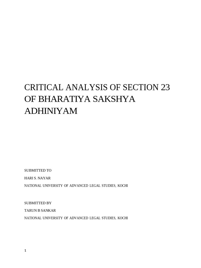 Critical Analysis of Section 23 Adhiniyam | PDF | Confession (Law ...