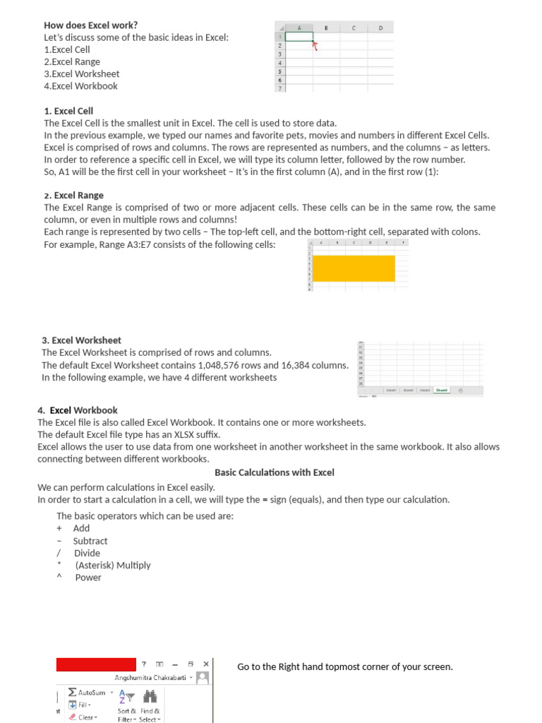 Excel Basics: Cells, Ranges, Worksheets | PDF