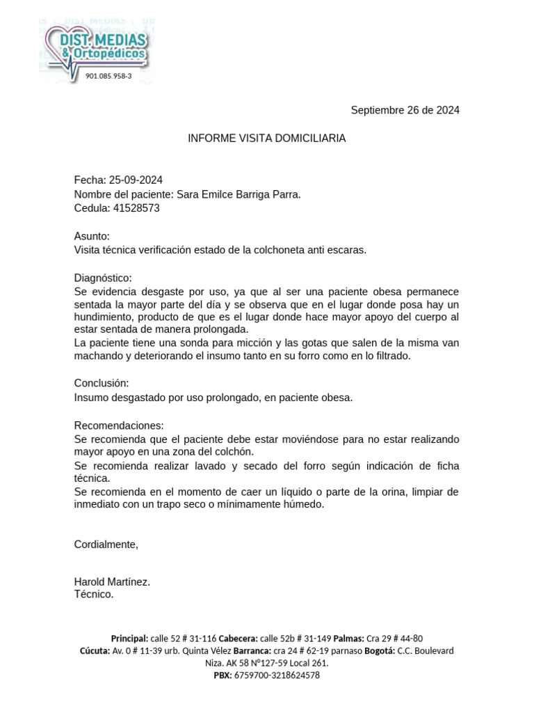 Informe Tecnico Sara Barriga | PDF