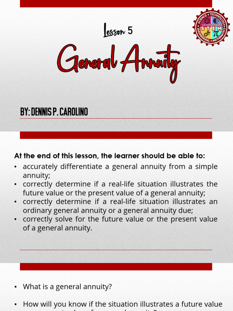 General Mathematics SHS Q2 Lesson 5 - General Annuity | PDF | Present ...