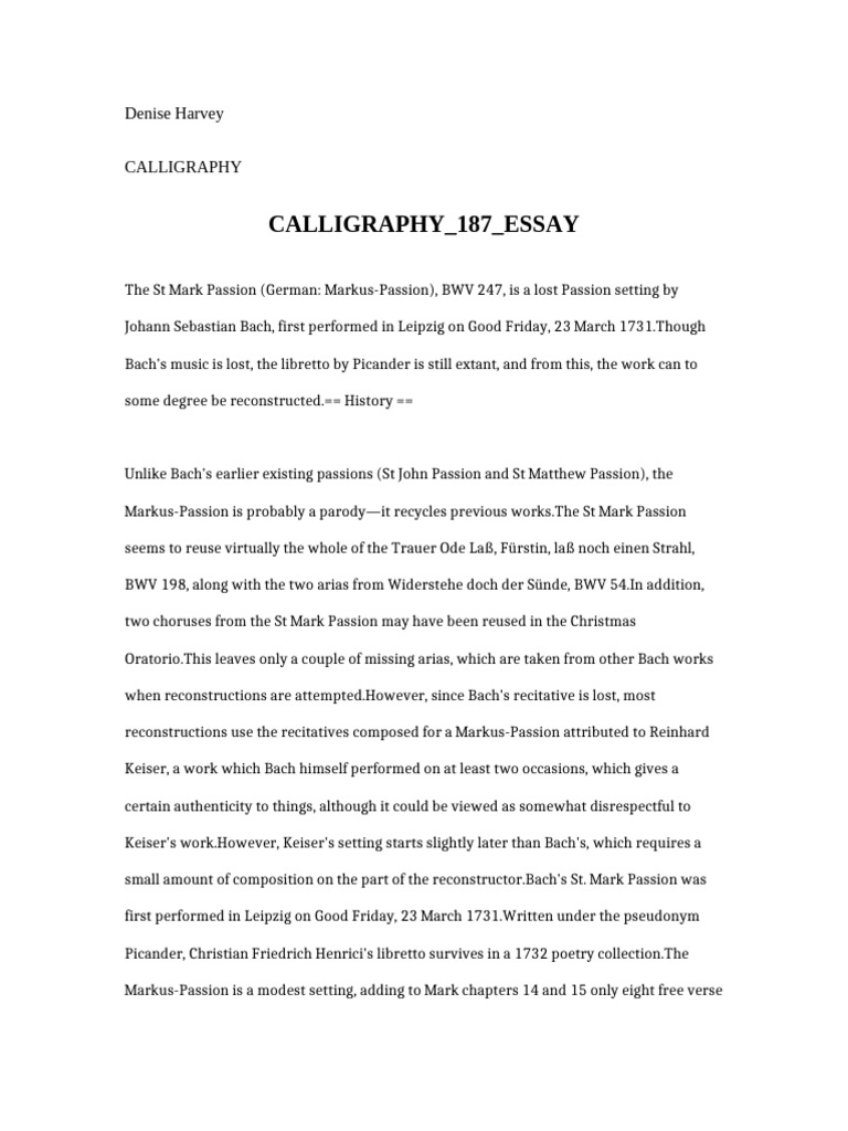 Calligraphy 187 Essay | PDF | Christian Music | Bach Family