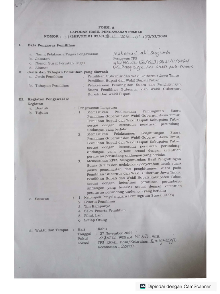 Form A PTPS 03 BANGUNREJO | PDF