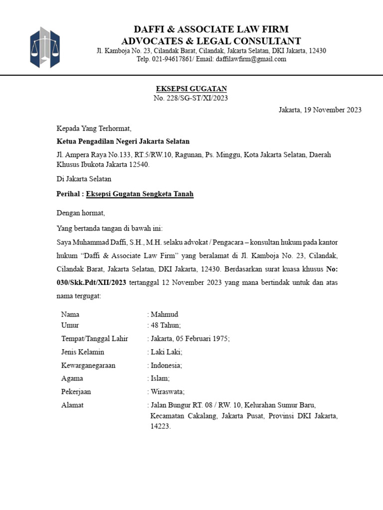 Jawaban (Eksepsi) | PDF