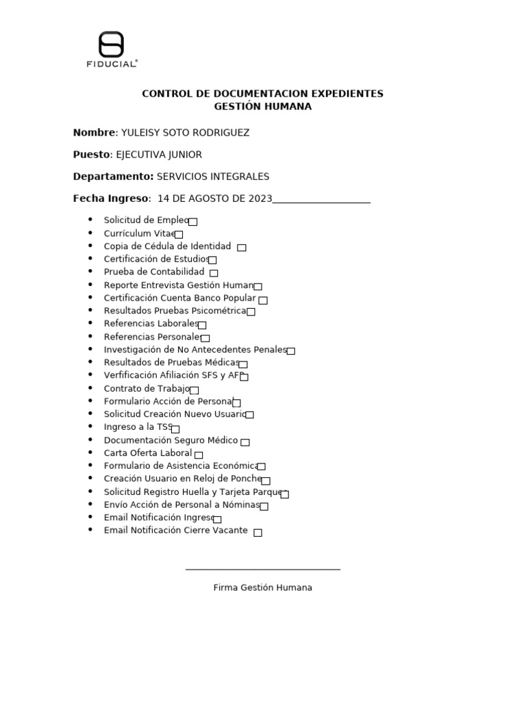 Formulario Documentación Expediente Inducción (Checklist) | PDF