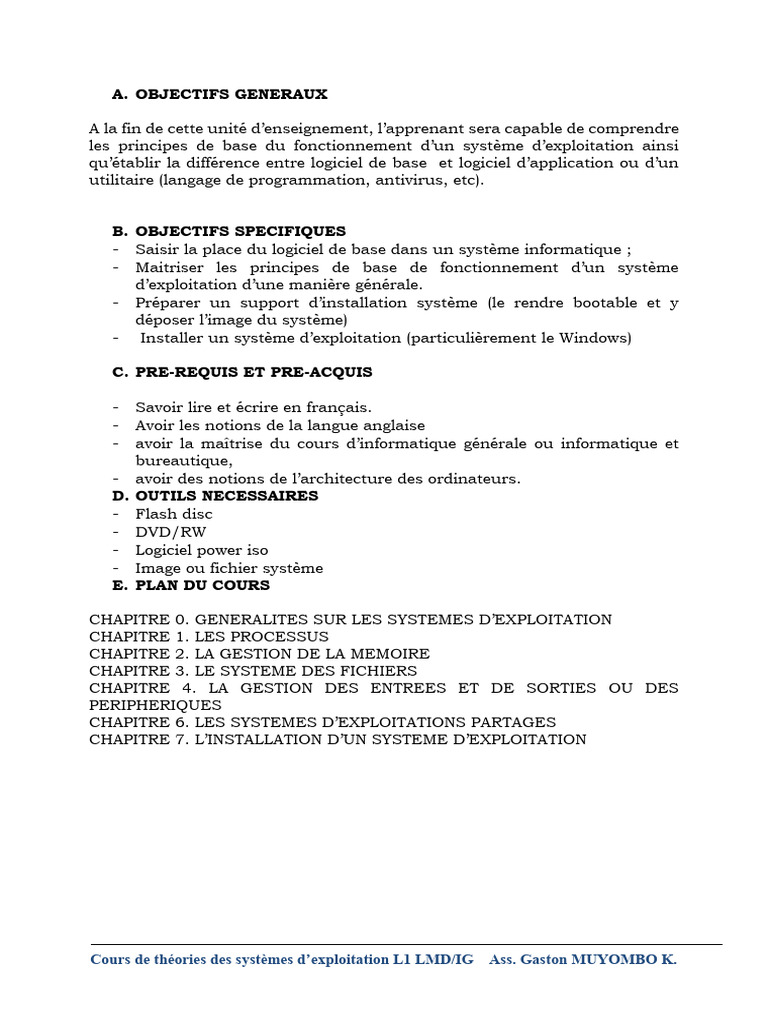 Cours de Systèmes d'Exploitation L1 | PDF | Système d'exploitation | Kernel (Système d'exploitation)