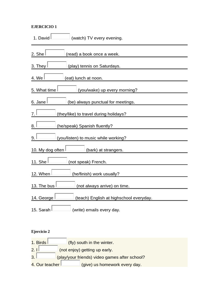 Presente Simple - Ejercicios | PDF
