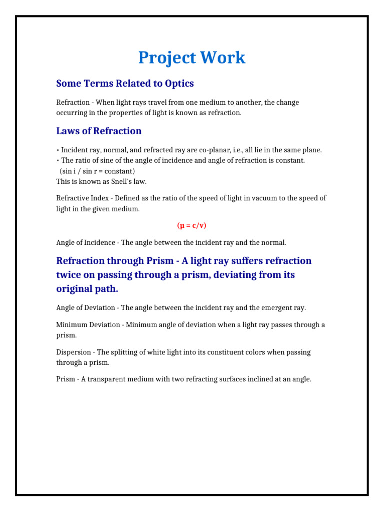 Optics Project Work | PDF