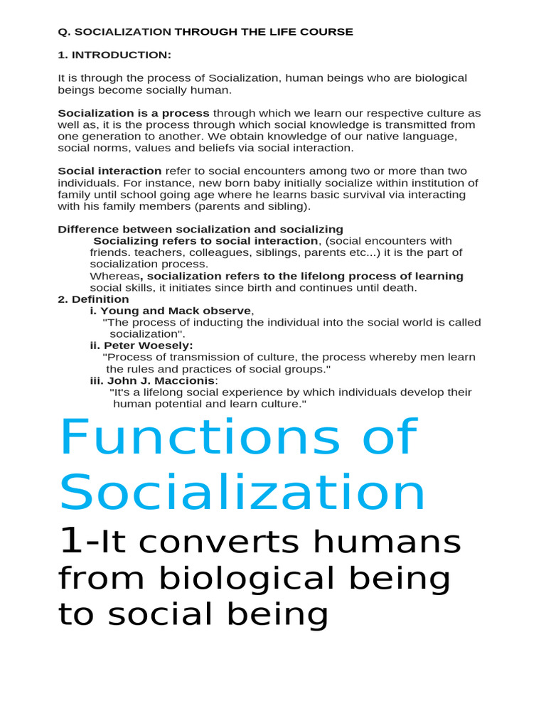 Q. Socialization Through The Life Course | PDF | Socialization ...