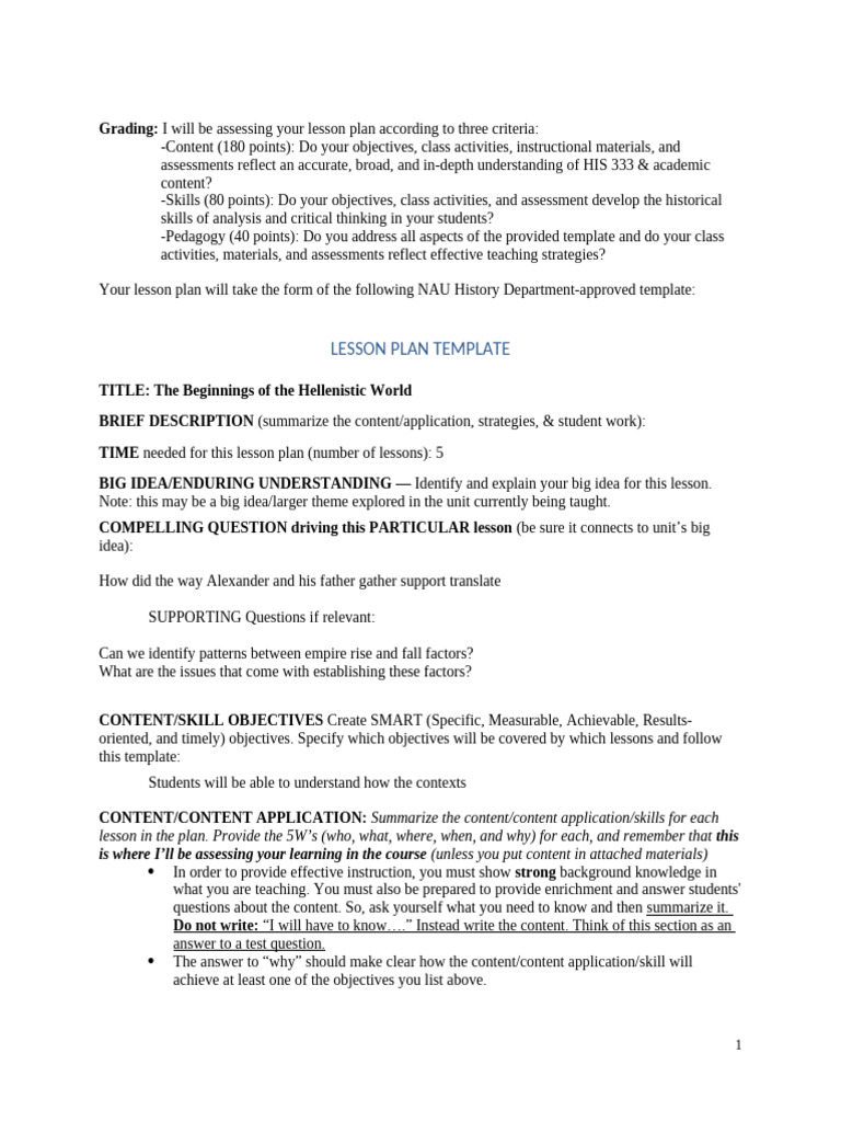 Hellenistic World Lesson Plan Grading | PDF | Alexander The Great ...
