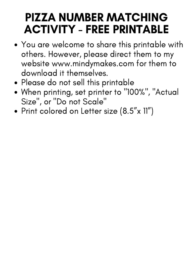 Pizza Number Matching Activity | PDF