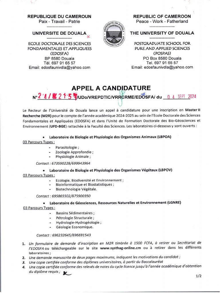 Appel Candidature M2R BGE 2024-2025 Signe | PDF