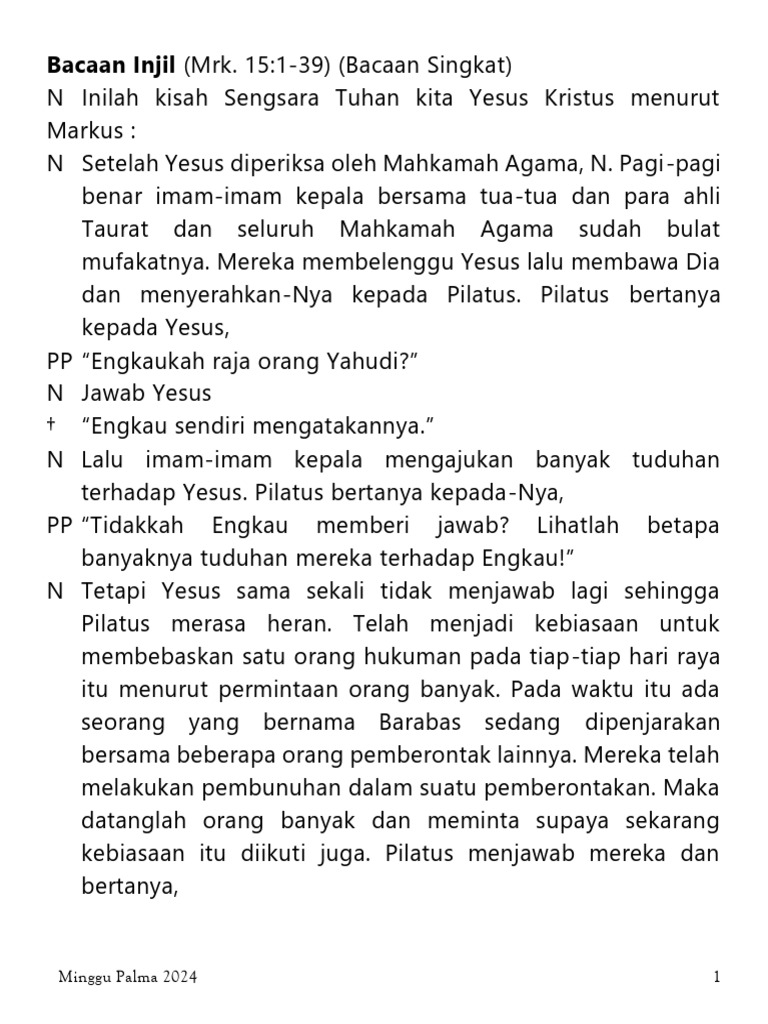 2024 Pasio Minggu Palma | PDF