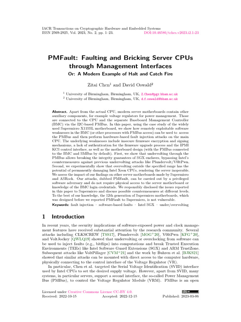 PMFault Faulting and Bricking Server CPUs Through | PDF | Computer ...