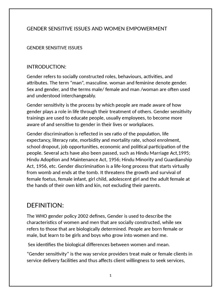 Gender Sensitive Issues and Women Empowerment | PDF | Discrimination ...