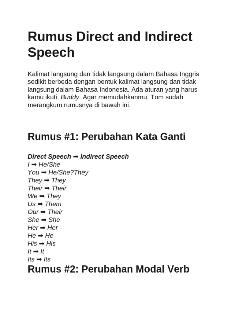 Rumus Direct & Indirect Speech | PDF