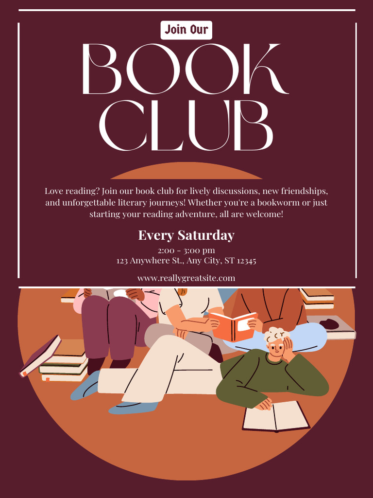 Dark Red and Brown Illustrated Book Club Flyer | PDF