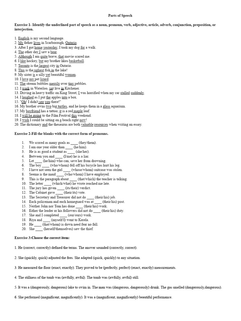 excercise_parts_of_speech.docx | PDF | Part Of Speech