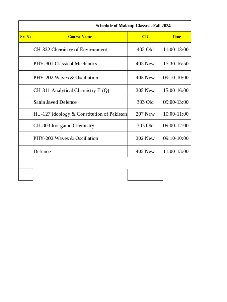11-Schedule of Makeup Classes | PDF