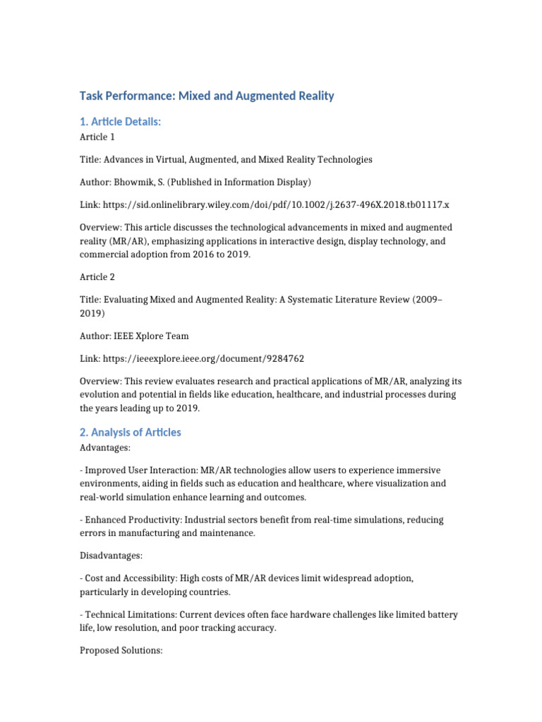 Taskperformance Mixed Augmented Reality | PDF